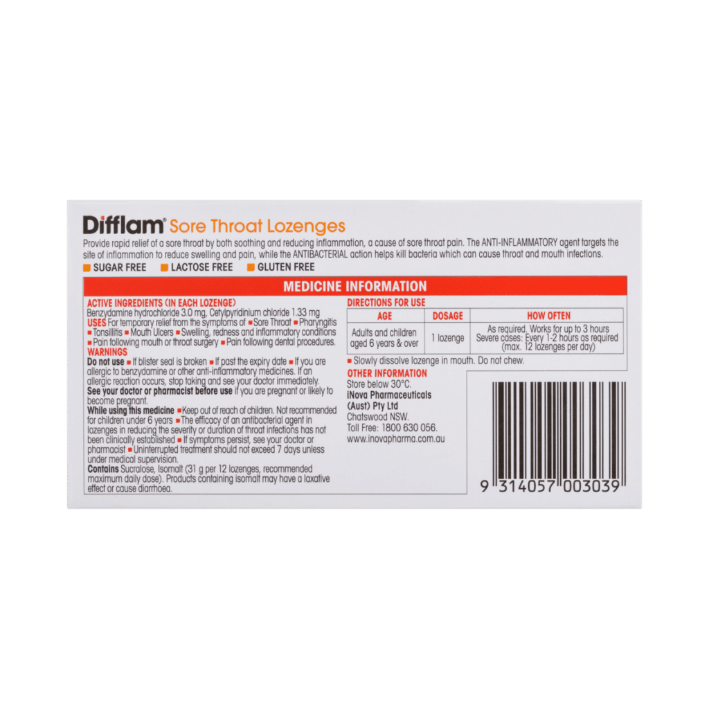 Difflam Sore Throat Lozenges Orange Flavour - Difflam