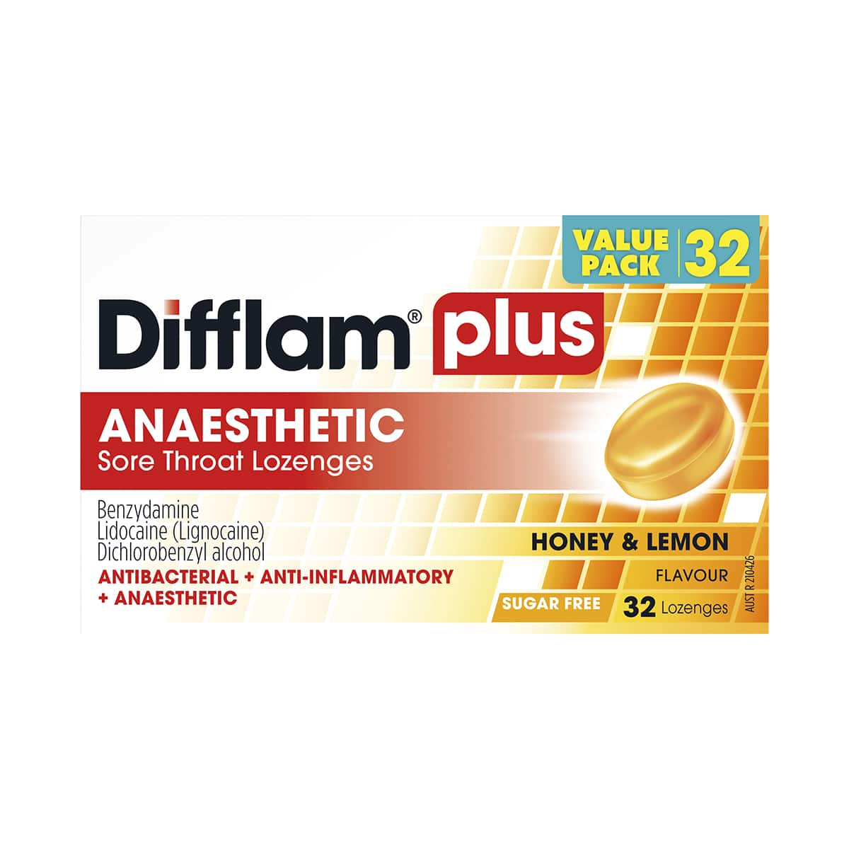 Difflam Plus Anaesthetic Sore Throat Lozenges Honey & Lemon Flavour ...