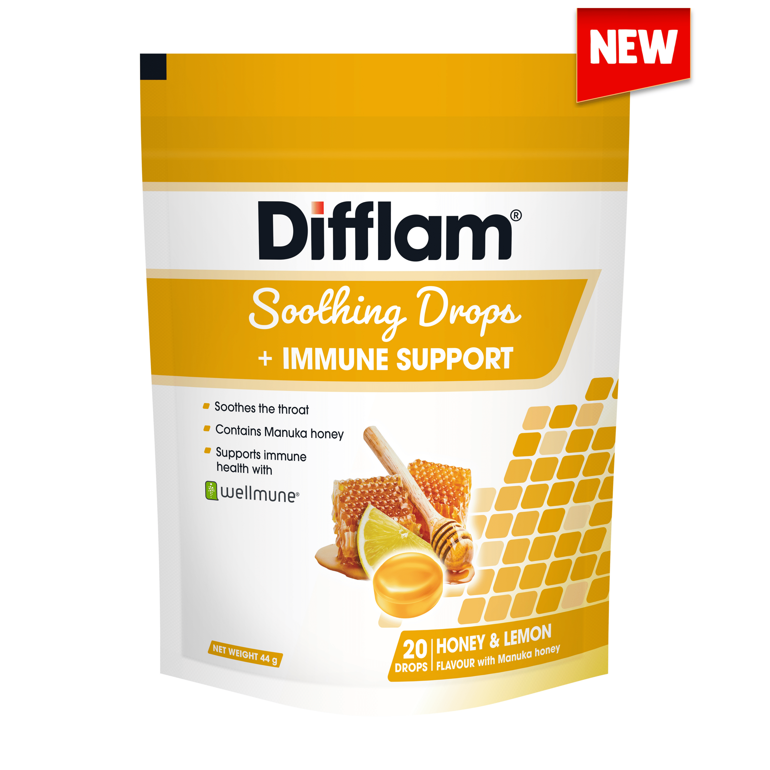 Difflam Soothing Drops + Immune Support Honey & Lemon flavour - Difflam